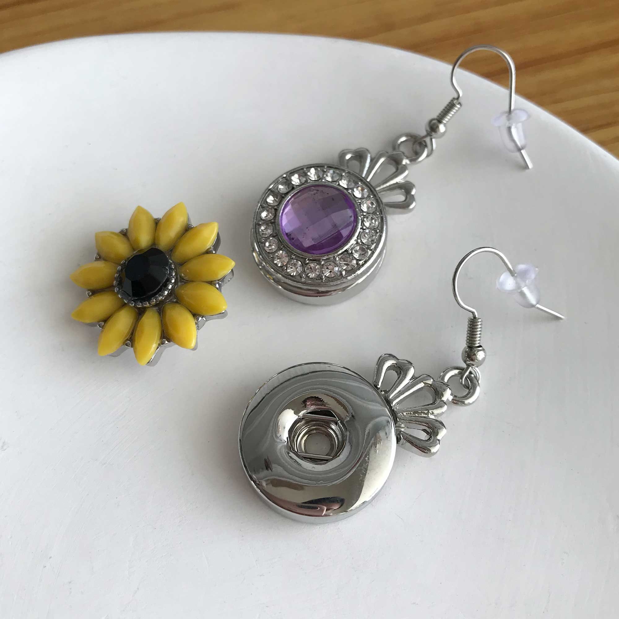 Flower Snap Button Earrings Blank for 18mm/20mm Ginger Snap Button ...
