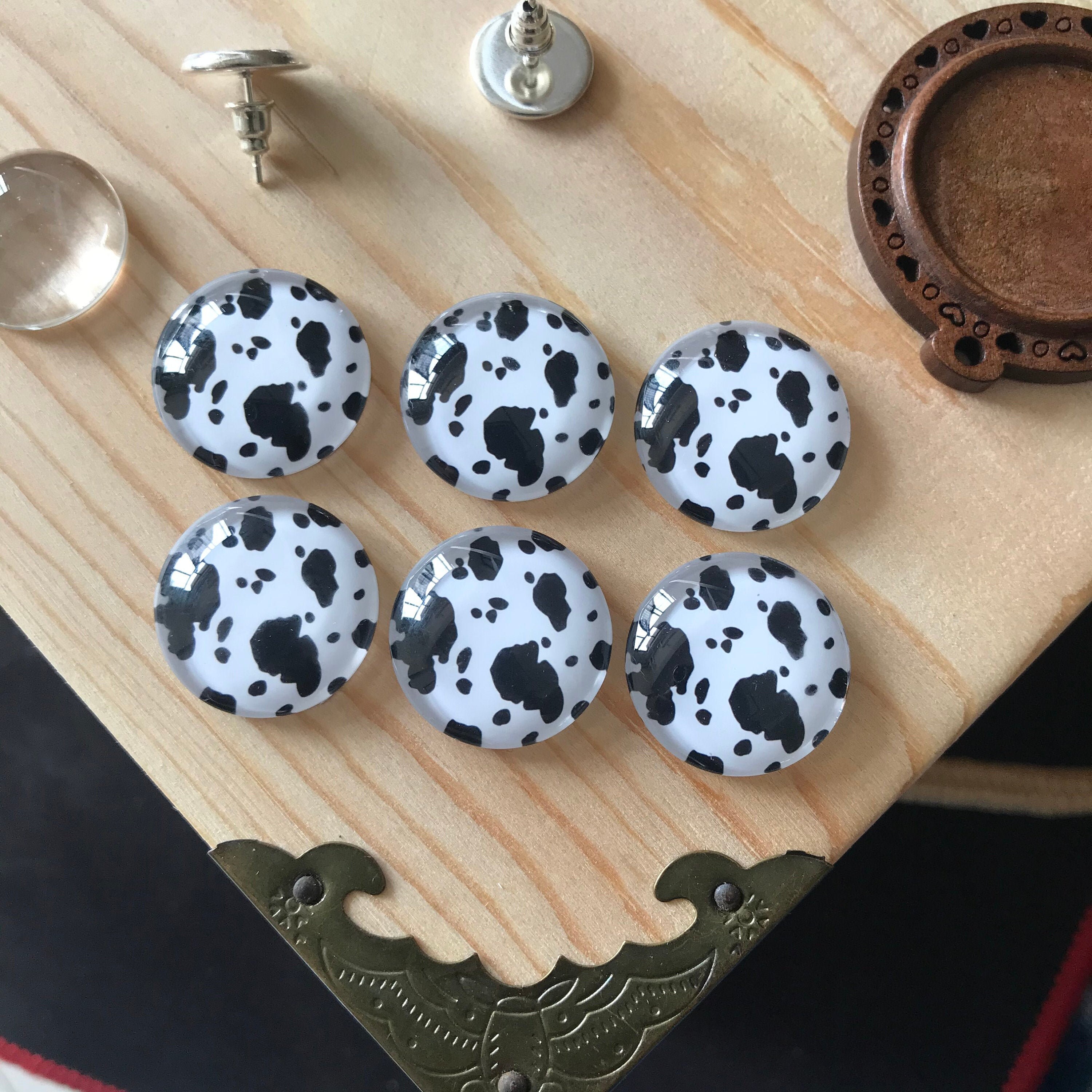 10pcs Cow Print Cabochon Handmade photo glass Cabochons 10mm | Etsy