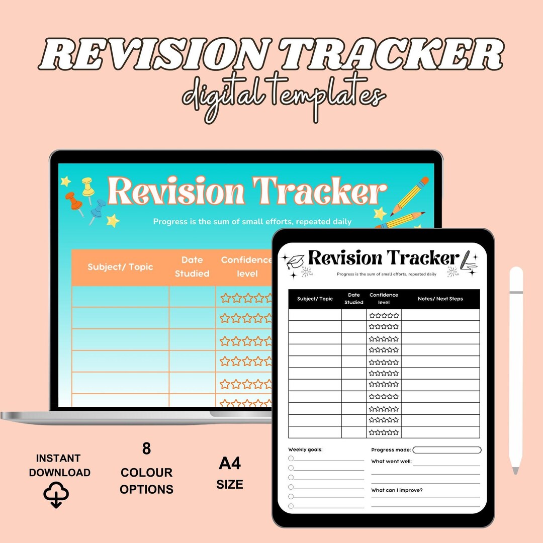 GCSE Revision Progress Tracker Template for Students Exams Digital ...
