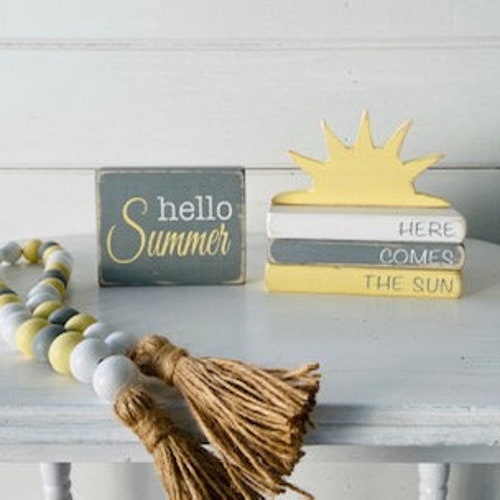 Mini Book Stack Summer Decor Wood Books Wood Decor - Etsy