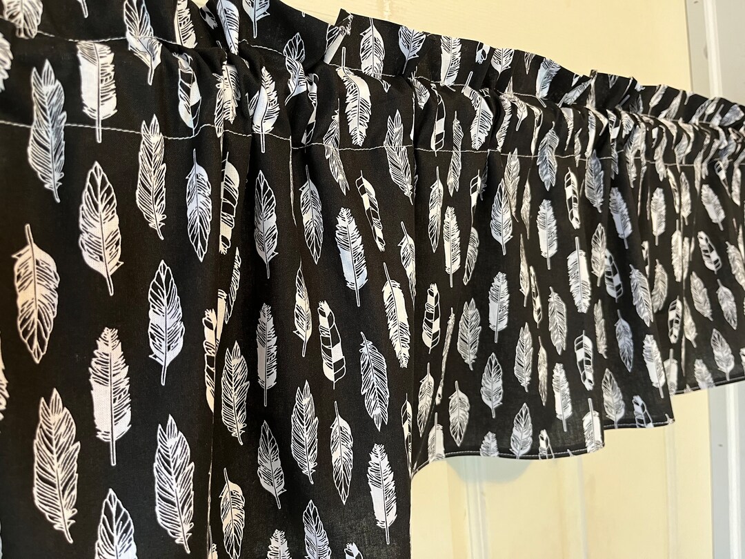 Feathers Valance. Black White Feathers Curtain. 12”x42” Curtain. Dino G ...