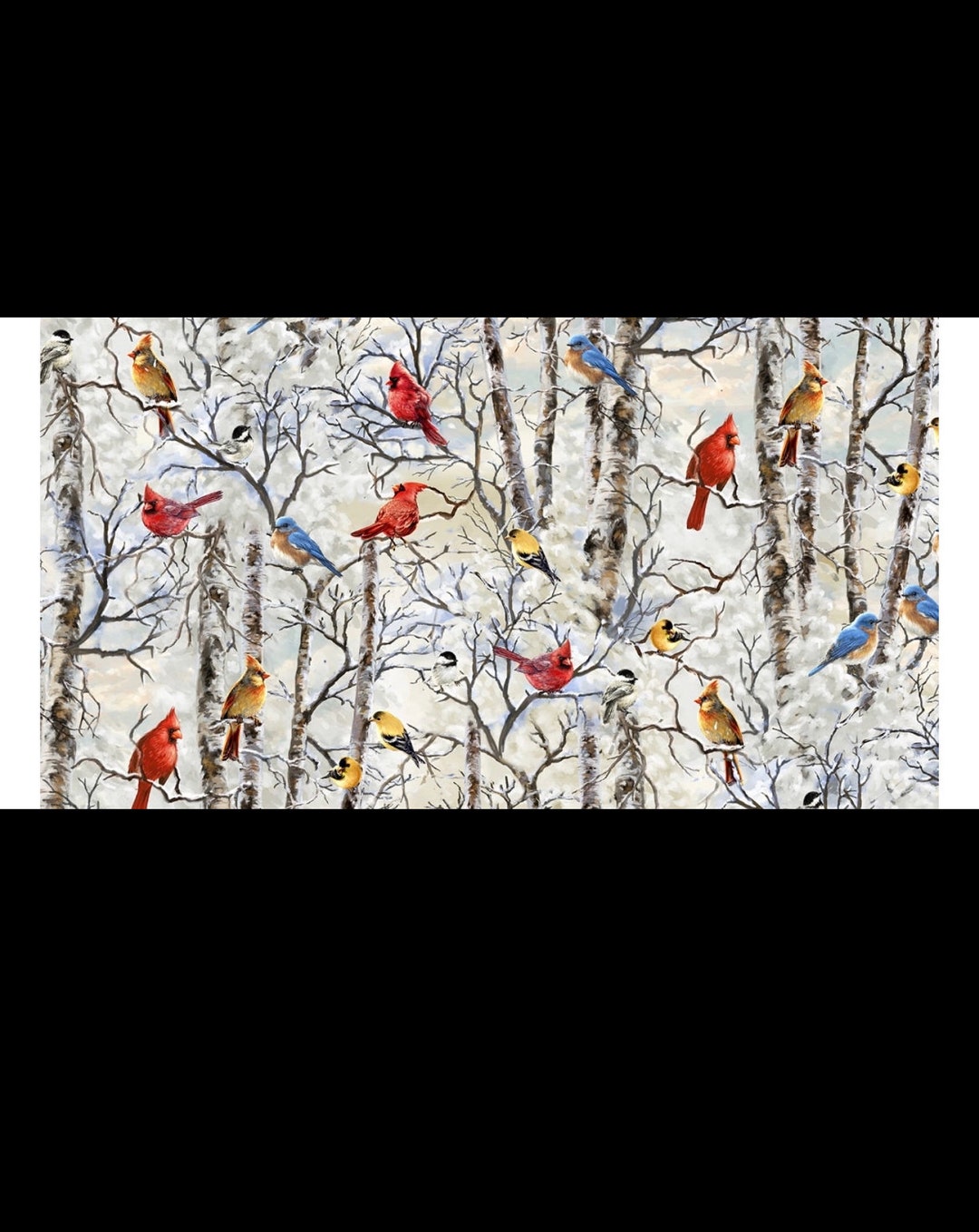 White Winter Birds Valance. Cardinal. Window Decor. Curtain. Washable ...