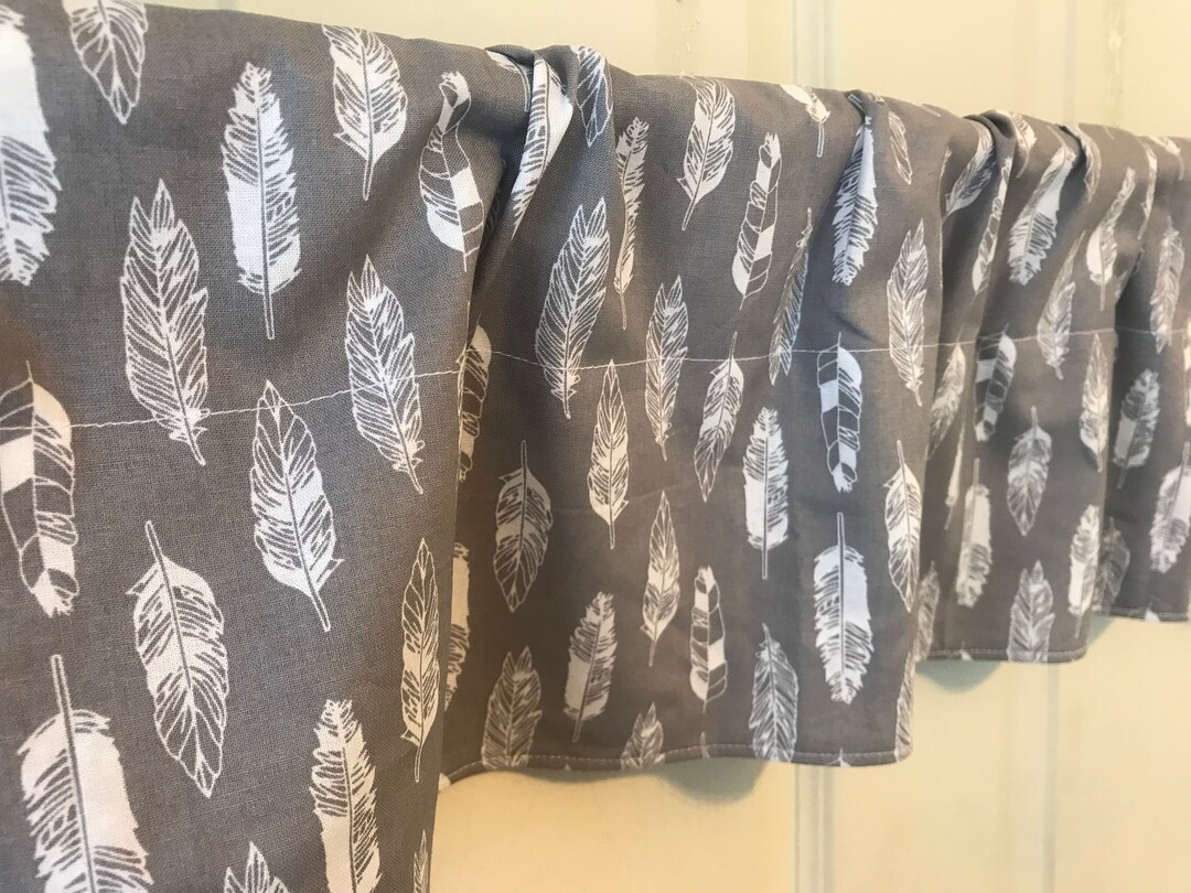 Grey White Feather Valance 8” X 42” Kitchen Nursery Dining Living or ...