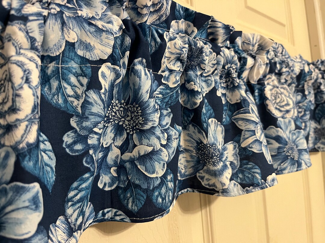 Blue White Floral Valance. Select Size. Picture is 8” X 42” Curtain ...