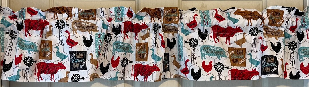 Valance Made With Waverly Family Farm Material Windmills Chickens Pig ...
