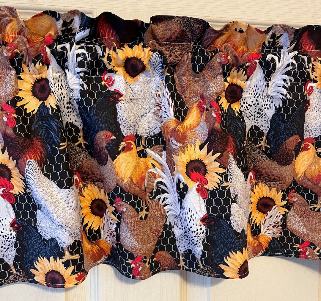 Chickens Sunflower 12”x 42” Valance Country Window Treatment Adorable ...