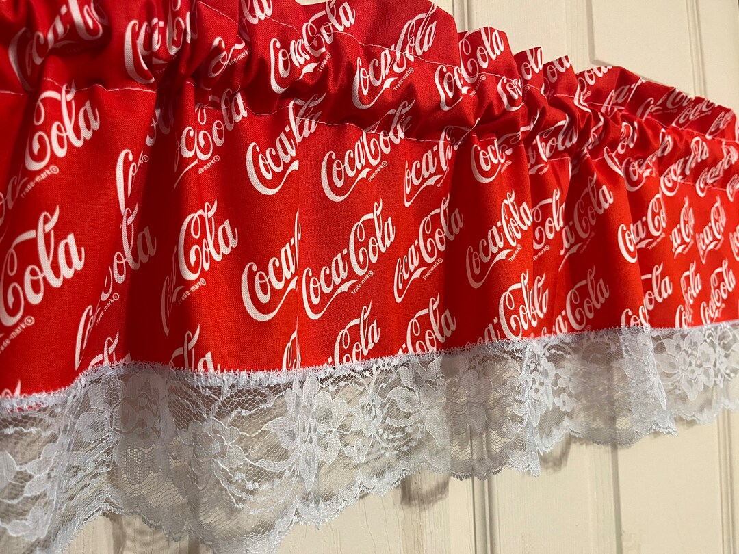 10” Coca Cola Material , Light Blue Lace Valance, Four Available ...