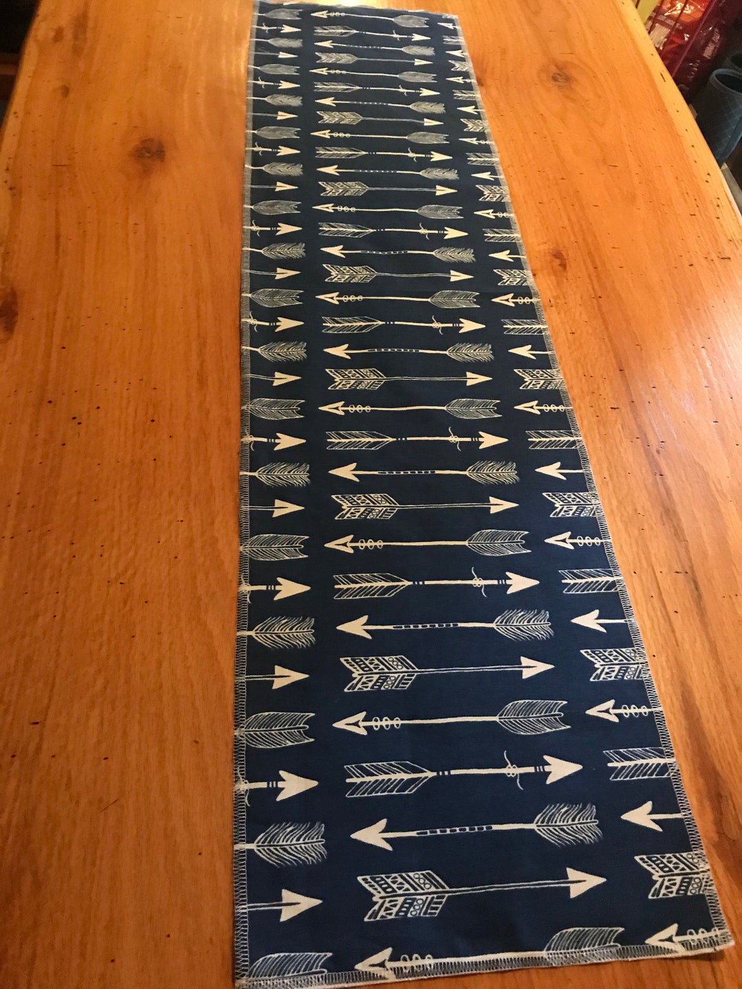 Blue and Cream Arrows Table Runner. 12” X 42” Couch Topper. Foot Bed ...