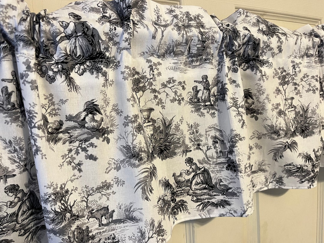 Gray White French Toile Valance Runner. Single Layer . 12”x42” Dining ...