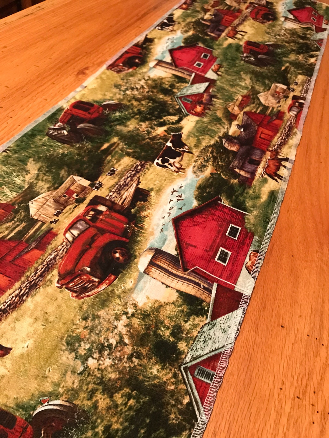 Barn Cow Horses Geese Tractor Red Farm Truck Table Runner or Dresser ...
