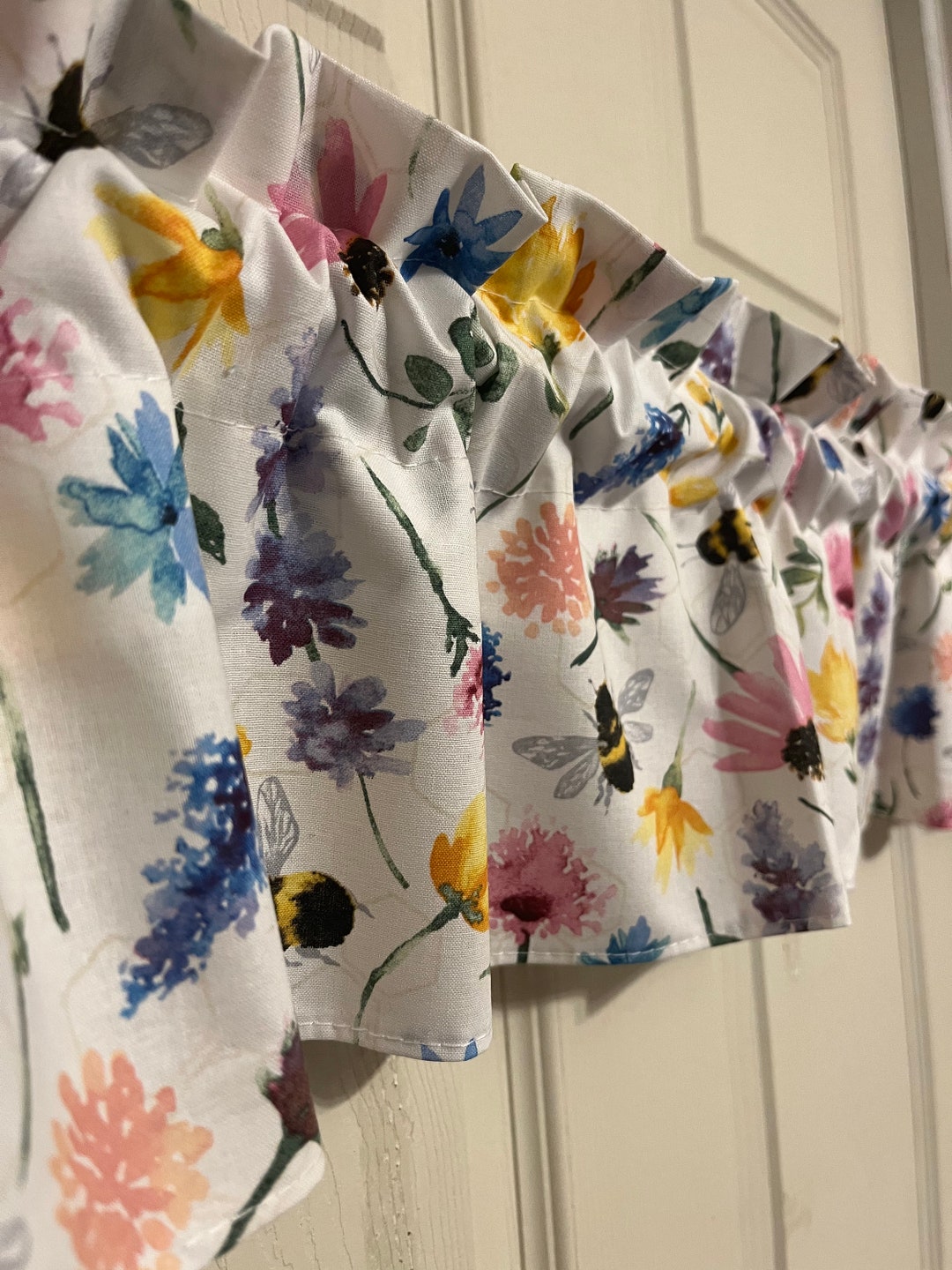 Bumble Bee Valance. Large Print Curtain. Ruffle Top. Select Size ...