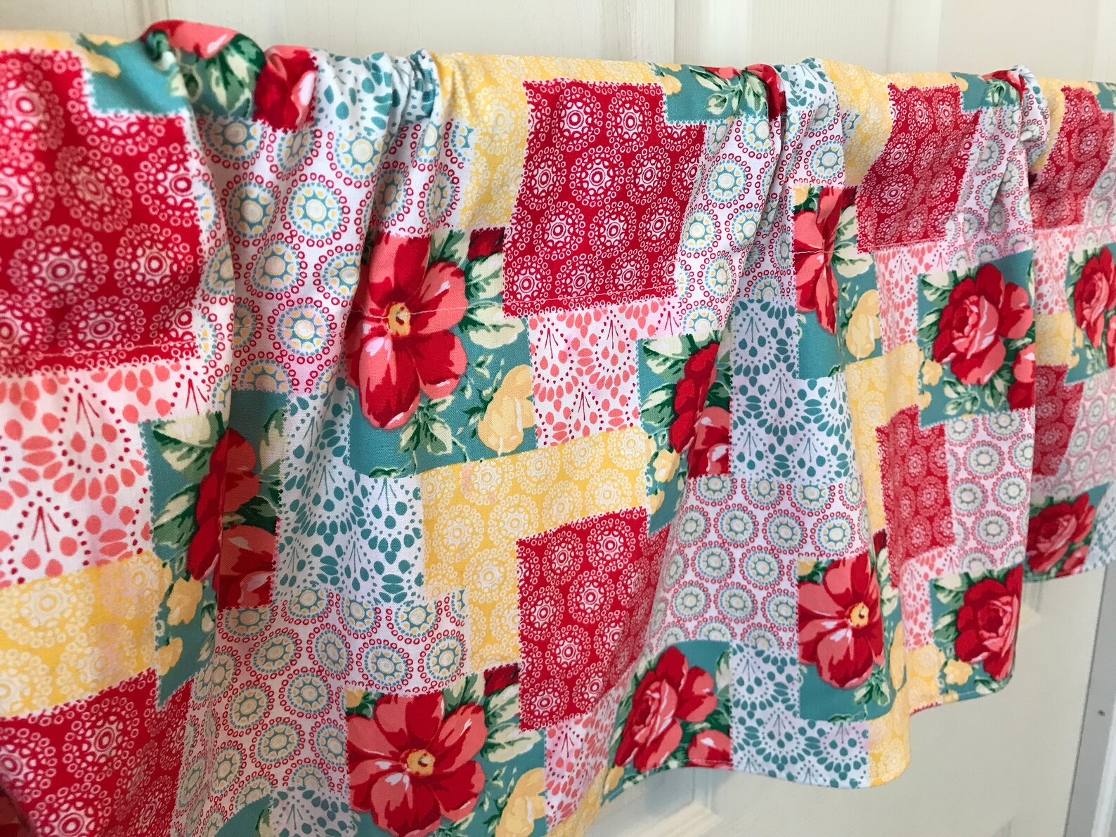 Valance Made With Pioneer Woman Patchwork Material 12 Flat or - Etsy