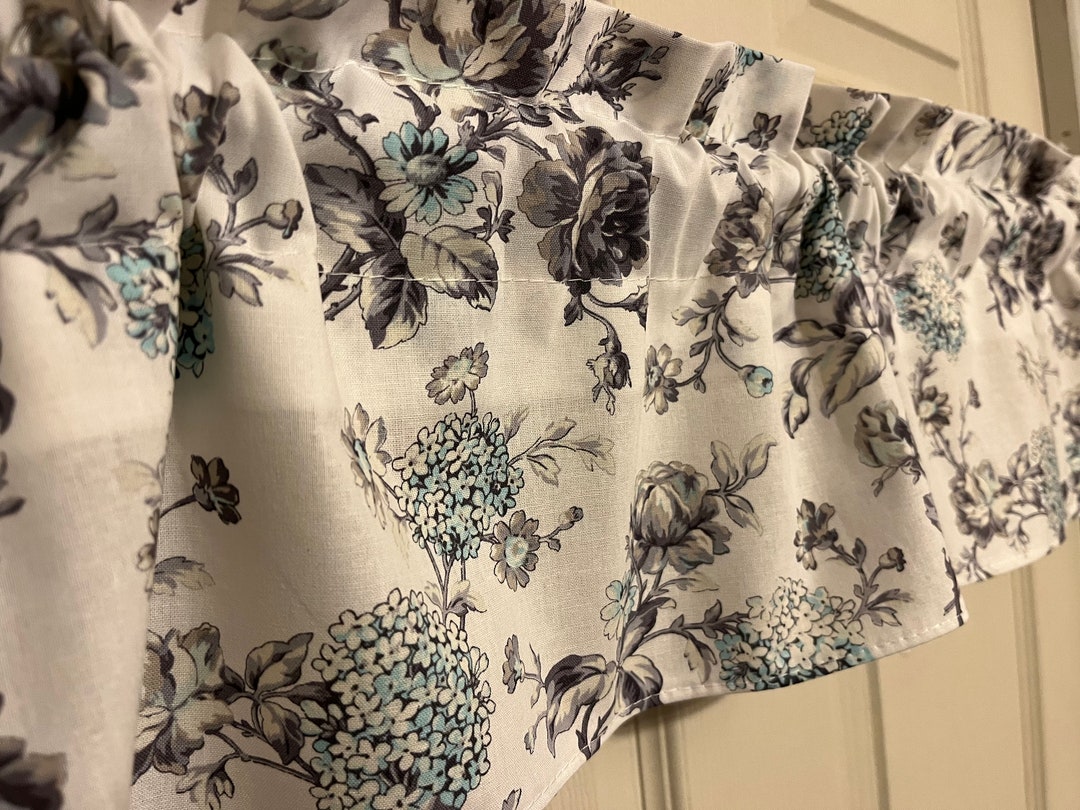 Blue Gray Valance Choose Length. 42” Wide . New Window Curtain. Cotton ...