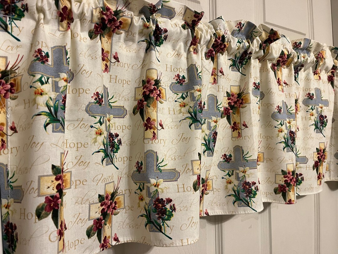 Cream Background Yellow and Blue Crosses. 14”x42” Valance Ruffle Top ...