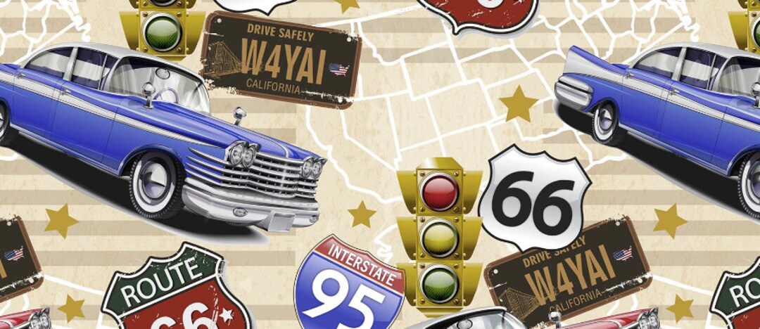 Route 66 Car Valance. 8 X 42 Curtain Valance . Ruffle Top. - Etsy