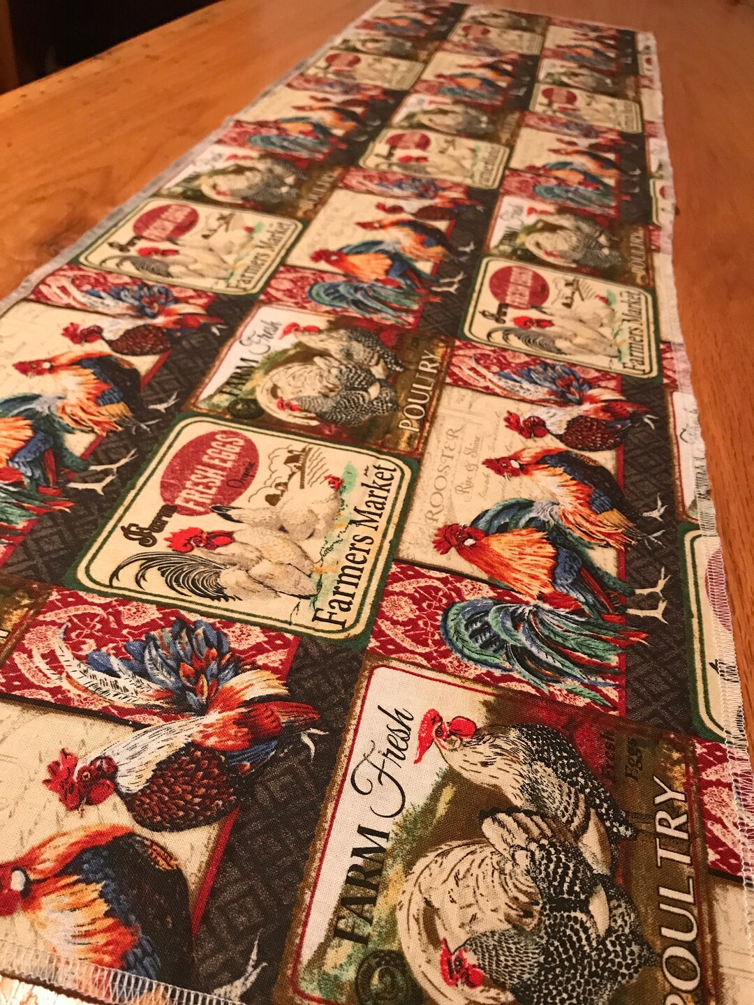 Chicken Rooster Runner. 12”x 42” Kitchen Dining Living Room. Farmers Market Fresh Eggs Poultry ...
