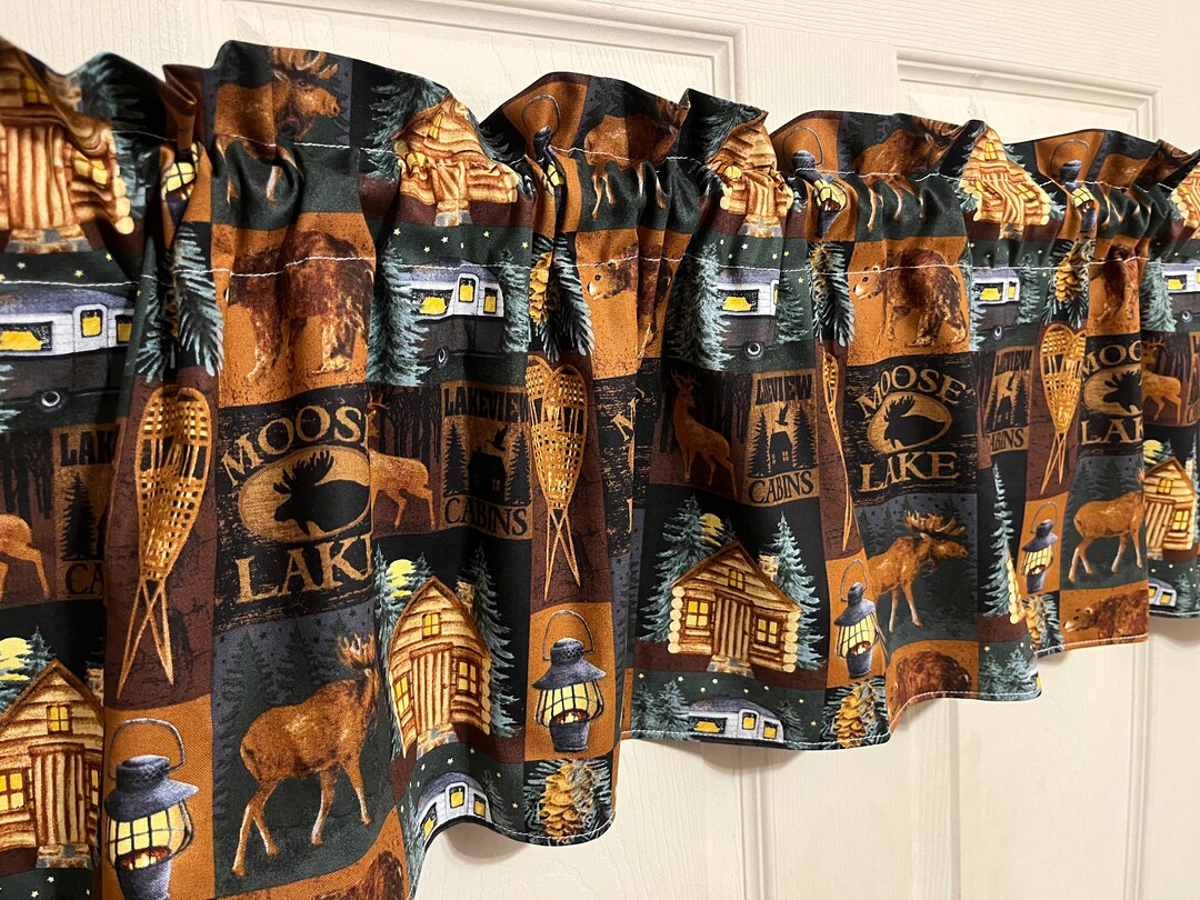 Moose Lake Bear Cabin Lantern Camper Log Pine Trees Outdoor Valance 12 ...