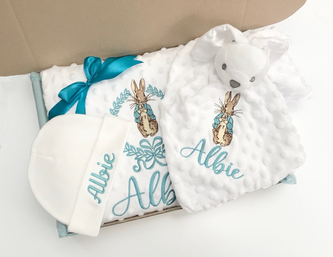 Personalised Rabbit Baby Blanket Set, Embroidered Blanket, Custom ...