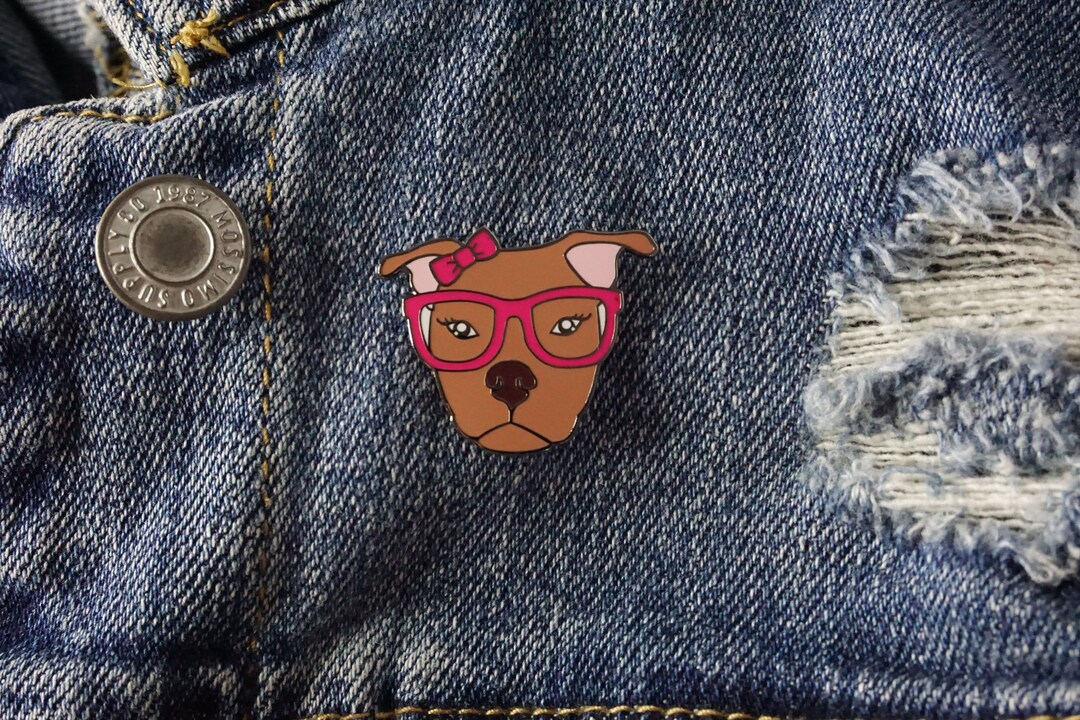 Pit Bull Enamel Pin, Red Nose Pittie in Pink Am Staffy Pibble Dog With ...