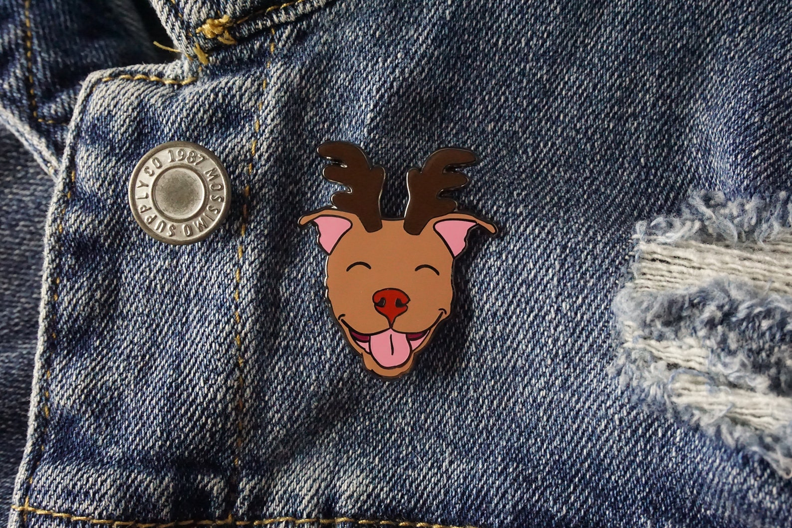 Pit Bull Enamel Pin, Chirstmas Dog Pin Red Nose Reindeer Pittie Am ...