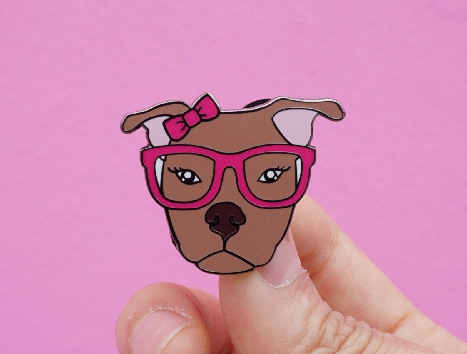 Pit Bull Enamel Pin, Red Nose Pittie in Pink Am Staffy Pibble Dog With ...
