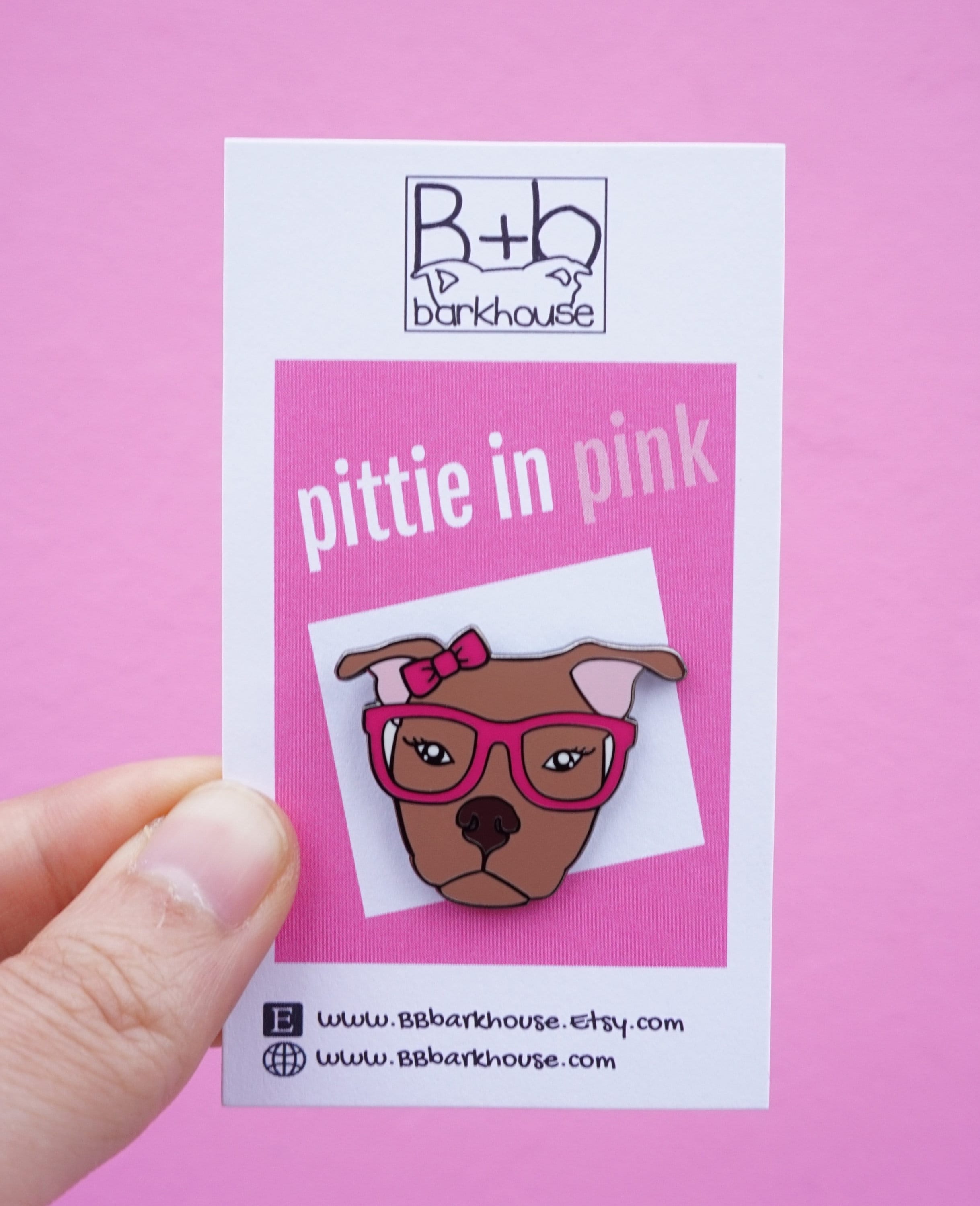 Pit Bull Enamel Pin, Red Nose Pittie in Pink Am Staffy Pibble Dog With ...