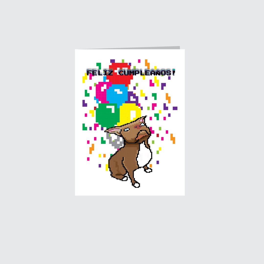 Pit Bull Birthday Card 8-bit Red Nose Pixel Greeting Card Spanish ...