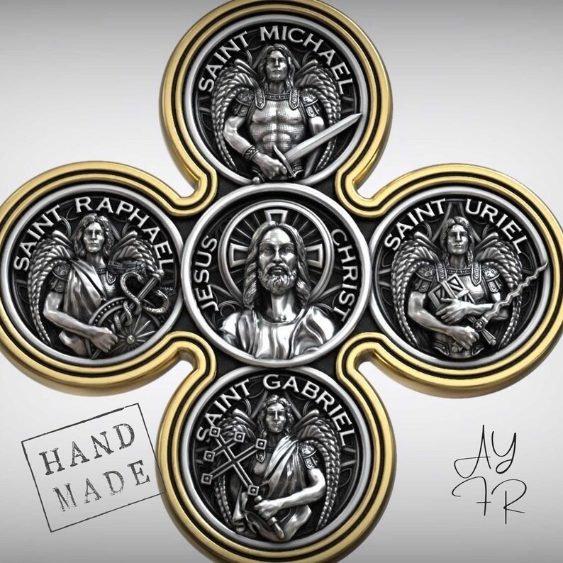 Jesus Christ and Archangels Pendant Necklace - Handmade Medallion With ...