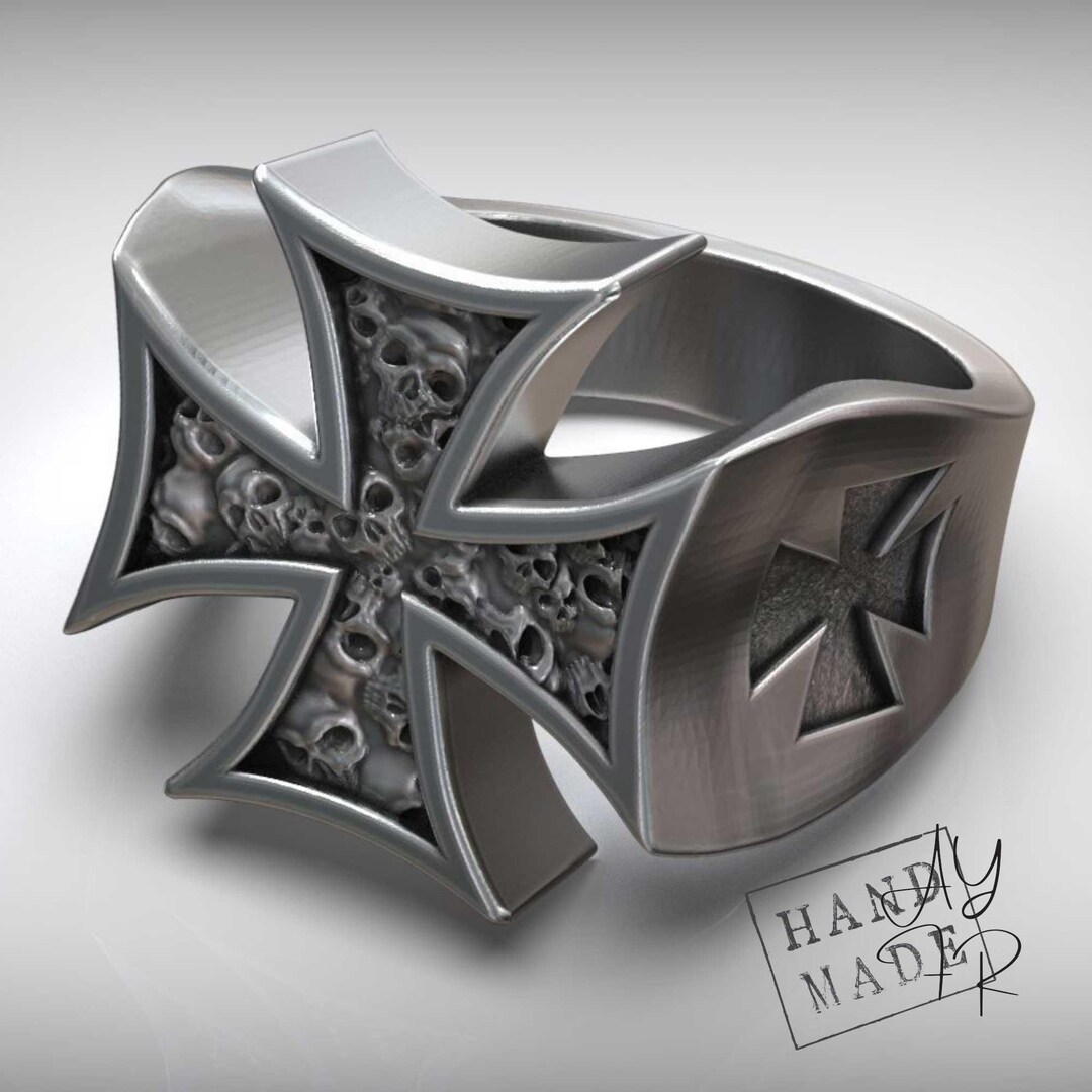 Maltese Cross Skull Ring | Heraldic Knights Hospitaller Signet | Gothic ...
