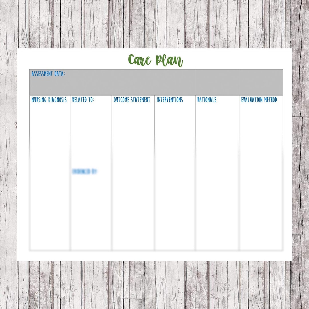 Care Plan Template Nursing // Care Plan Worksheet // Nursing School ...