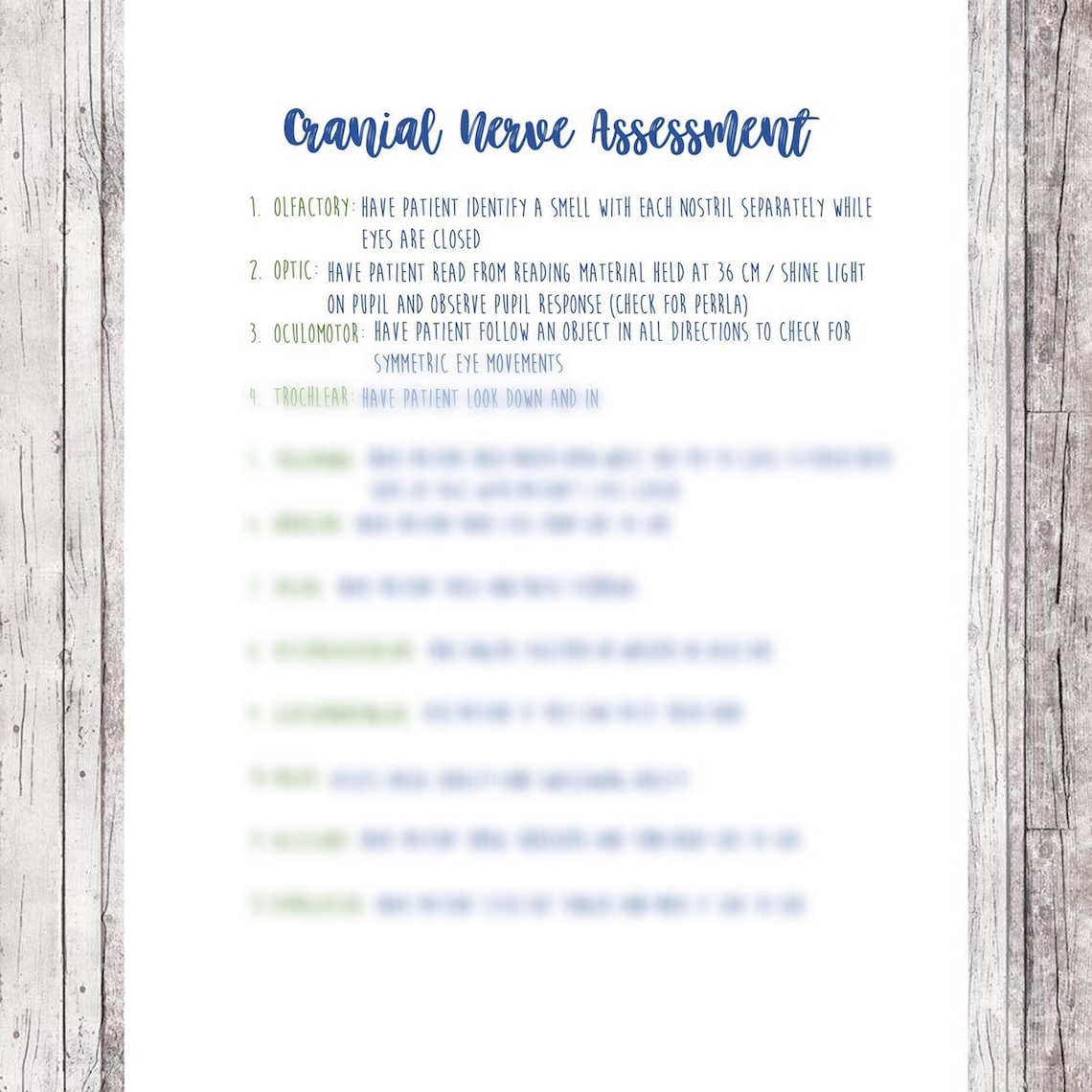 Cranial Nerve Assessment Reference Sheet // Nursing School Worksheet ...