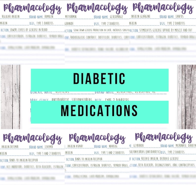 7 Diabetic Medications // Bundle of 7 Pages // Nursing School Notes ...