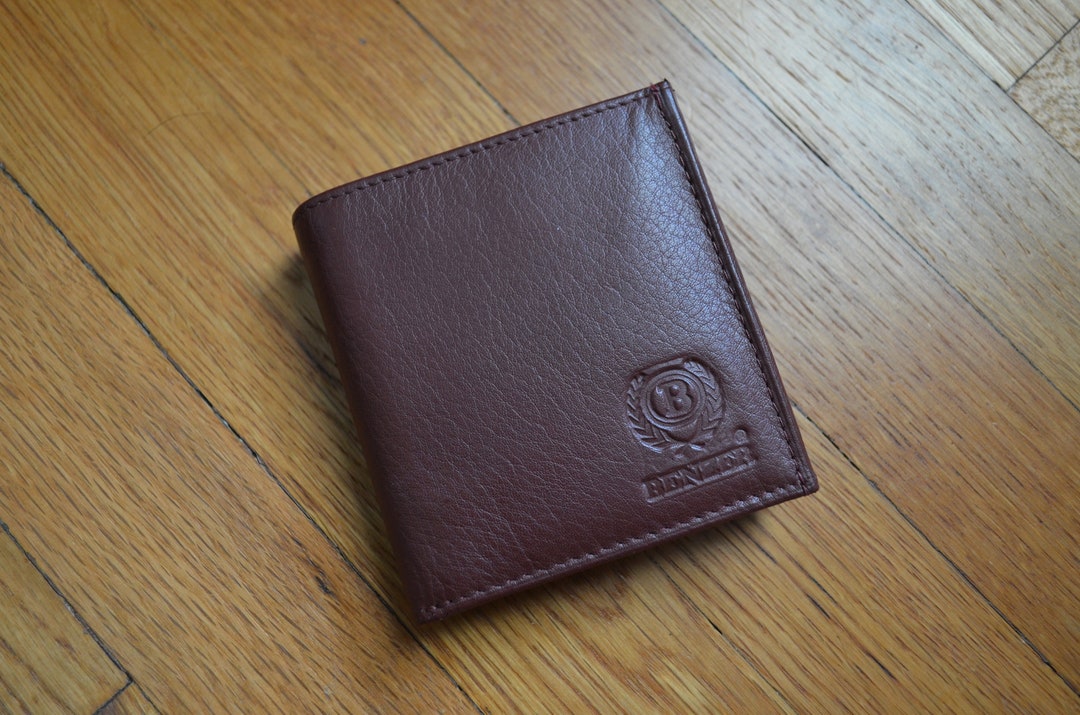 VINTAGE MENS WALLET Unused 1980's 1980s Genuine Leather Wallet Dark ...
