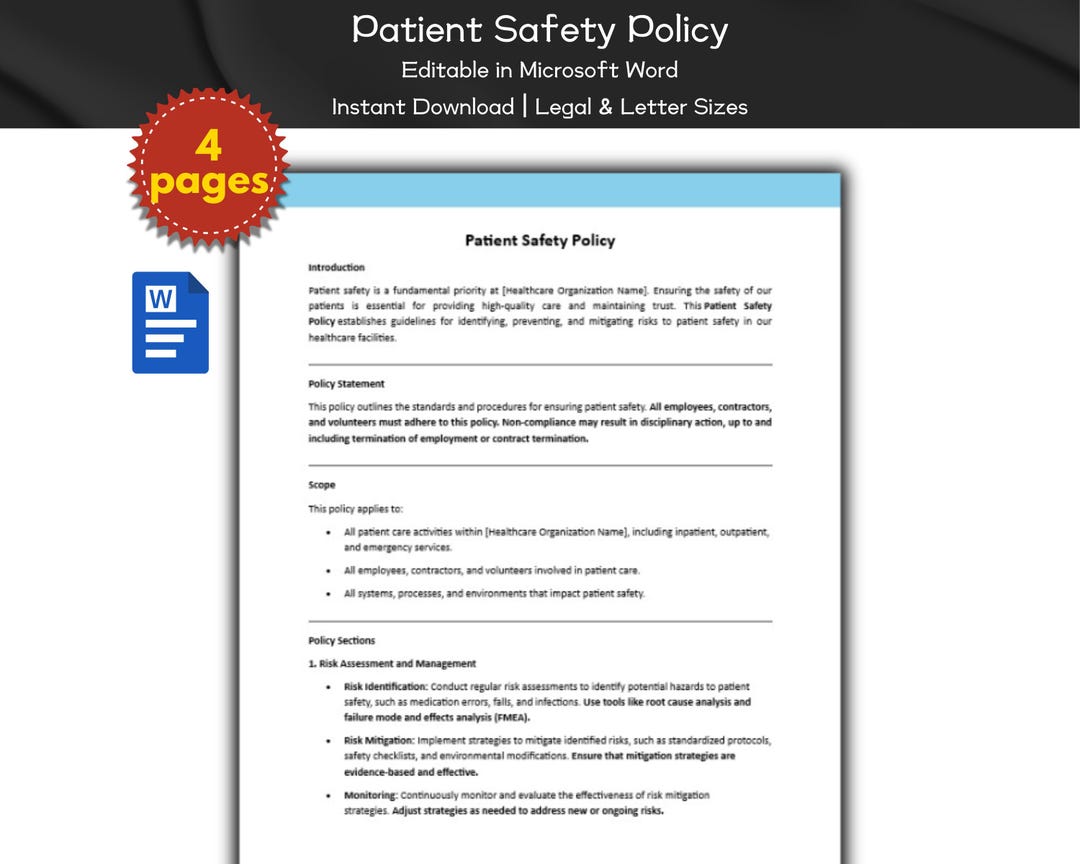 Patient Safety Policy Editable Template | Healthcare and Medical Policy ...