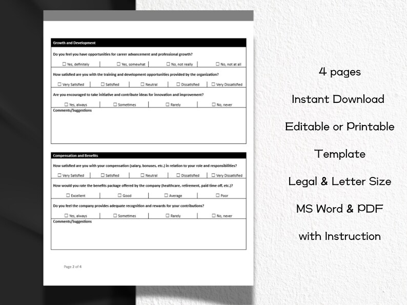 Workplace Satisfaction Questionnaire Form Editable and Printable ...