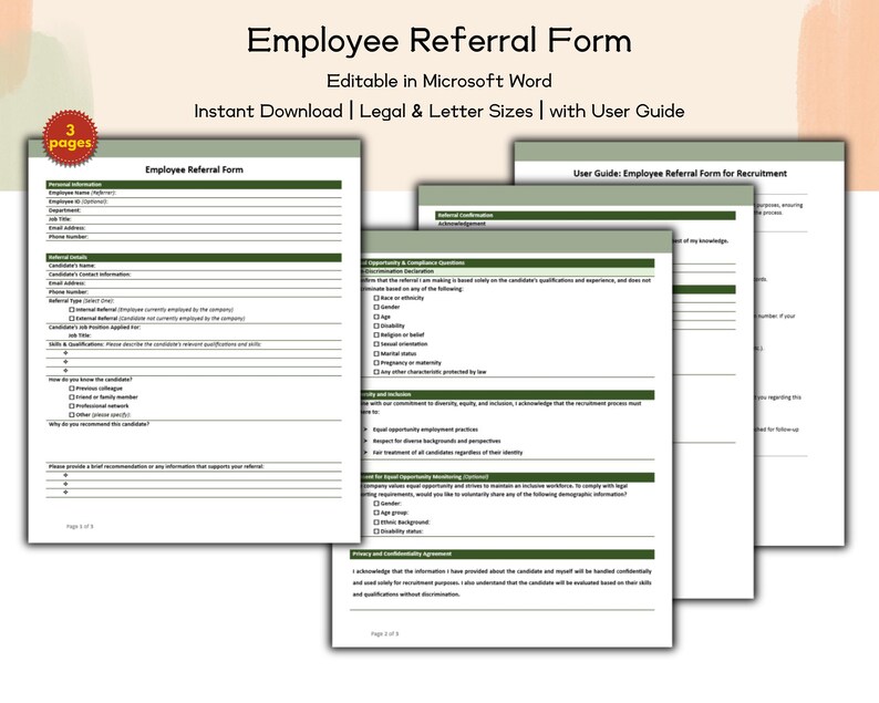Employee Referral Form Editable and Printable Recruitment ...