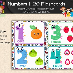 1-20 Numbers Flash Cards Printable, Preschool Counting Flash Cards, Fun ...