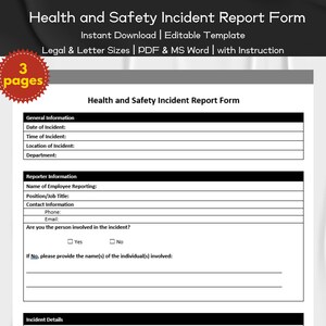 Health and Safety Incident Report Form Editable and Printable Template ...