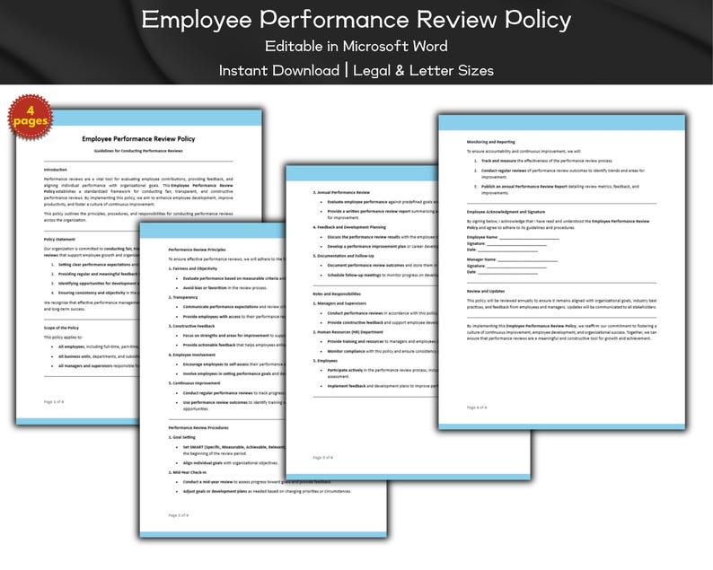 Employee Performance Review Policy Editable Template | Human Resource ...