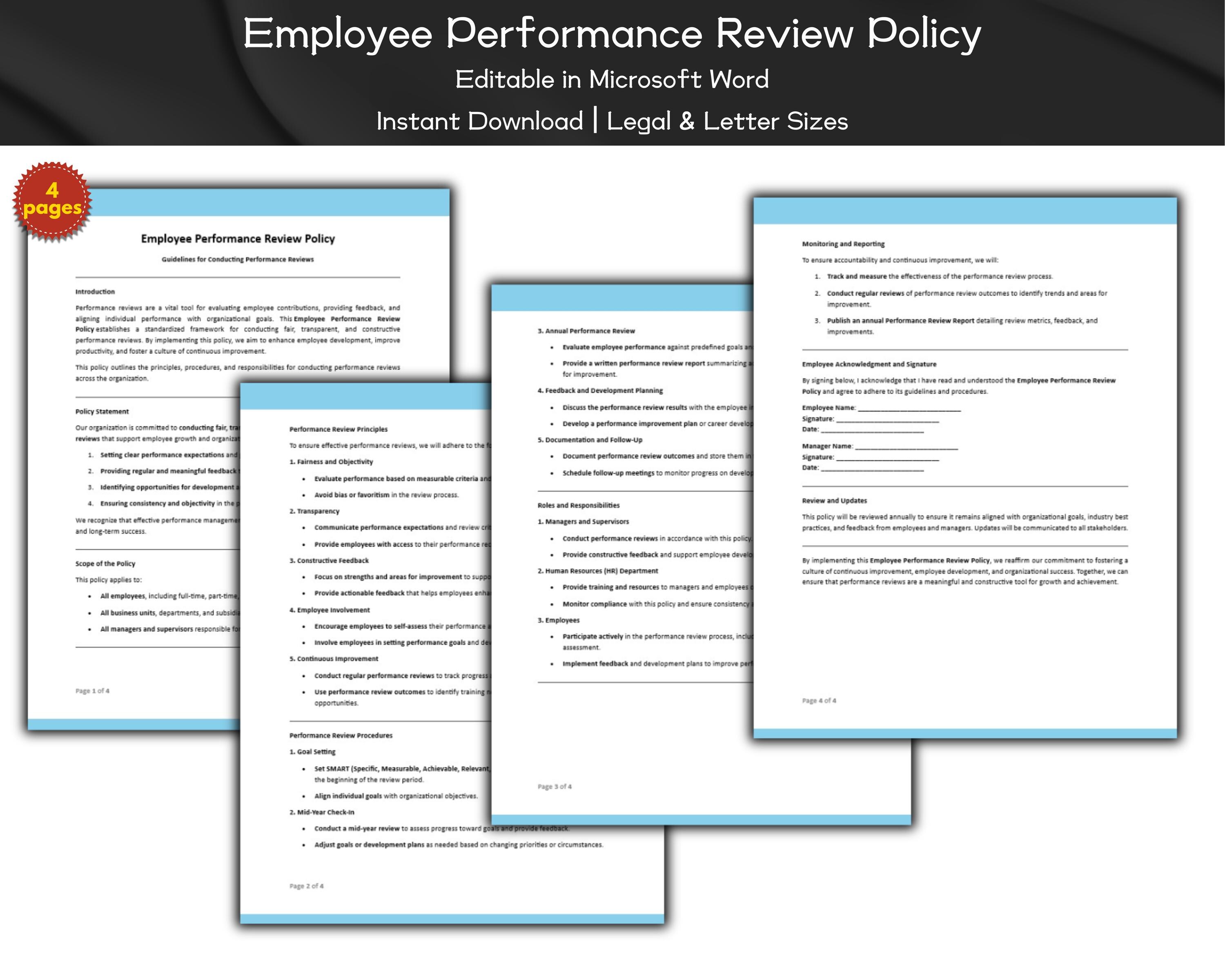 Employee Performance Review Policy Editable Template | Human Resource ...