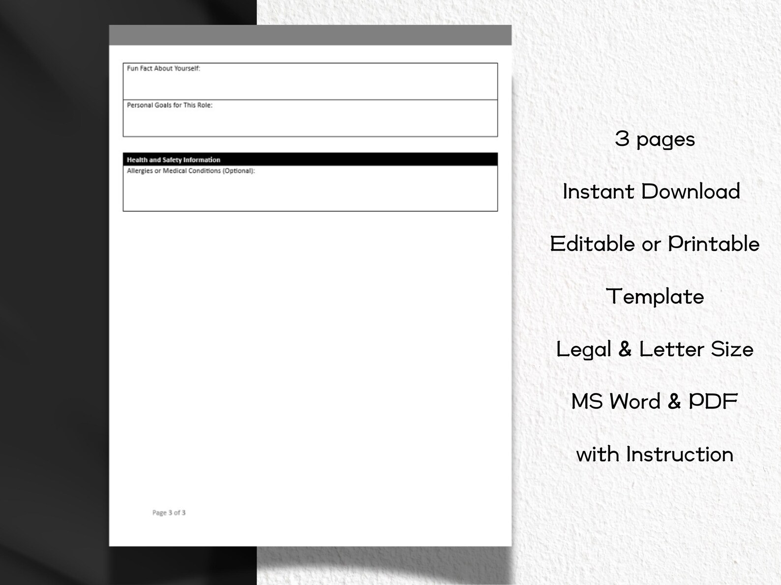 Employee Bio Form Editable and Printable Template | Recruitment, Human ...