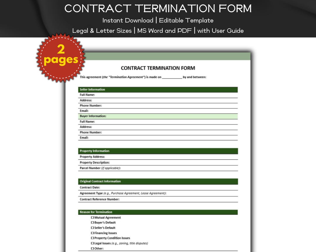 Contract Termination Request Form Real Estate Editable and Printable Template | Agent Marketing ...