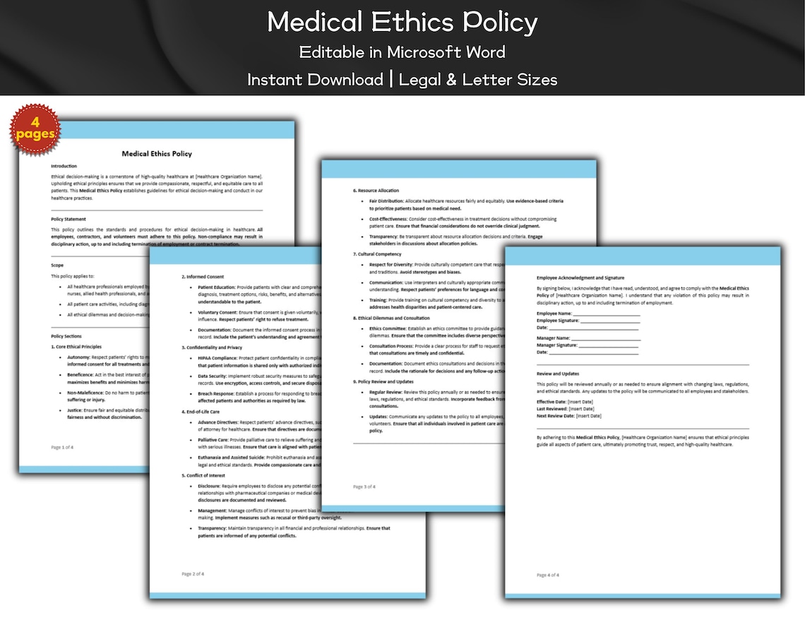 Medical Ethics Policy Editable Template | Healthcare and Medical Policy ...