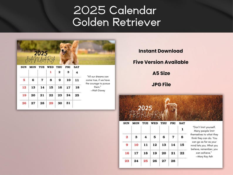 2025 Calendar Golden Retriever Printable, 2025 Calendar With ...