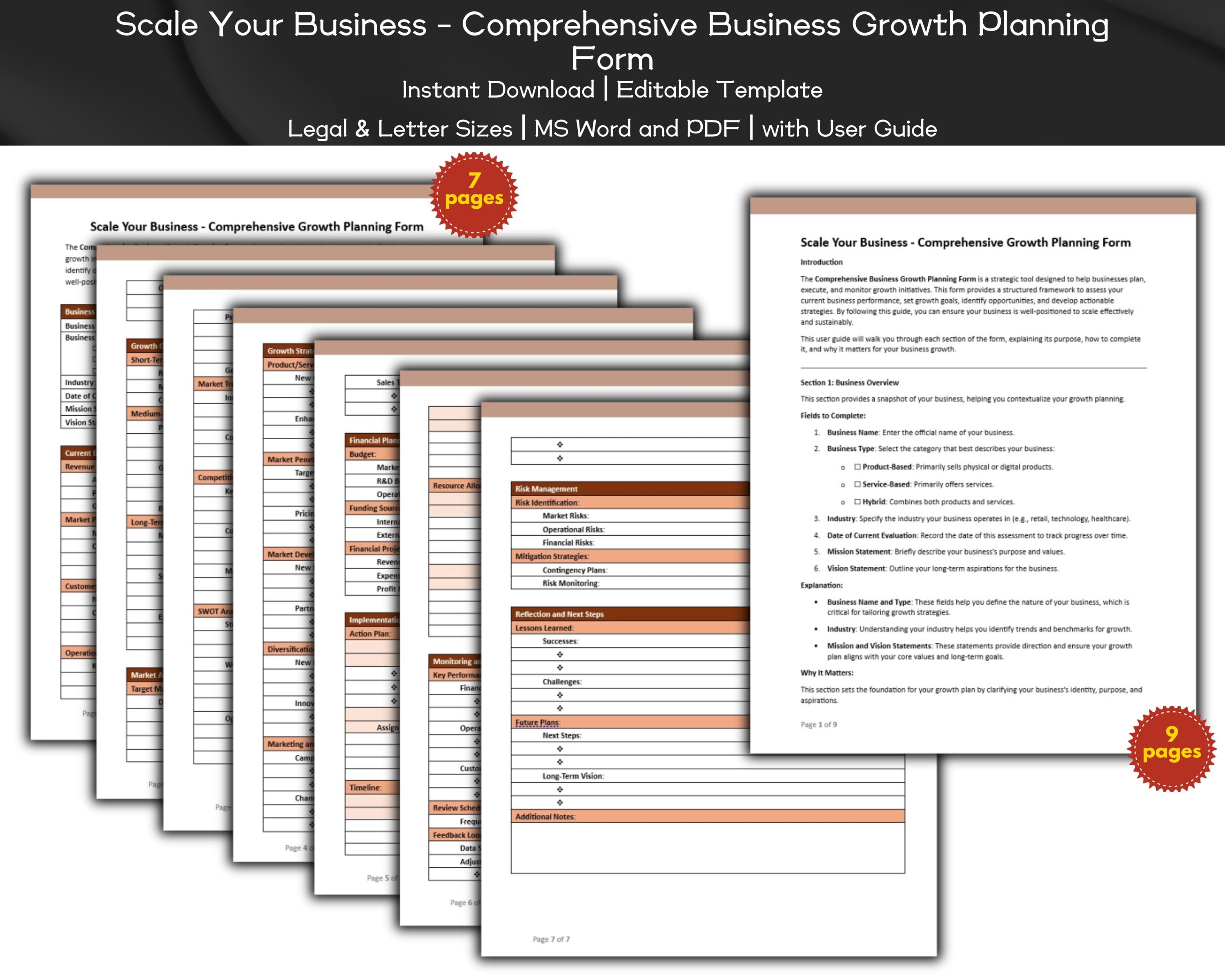 Comprehensive Business Growth Planning Form Editable and Printable ...