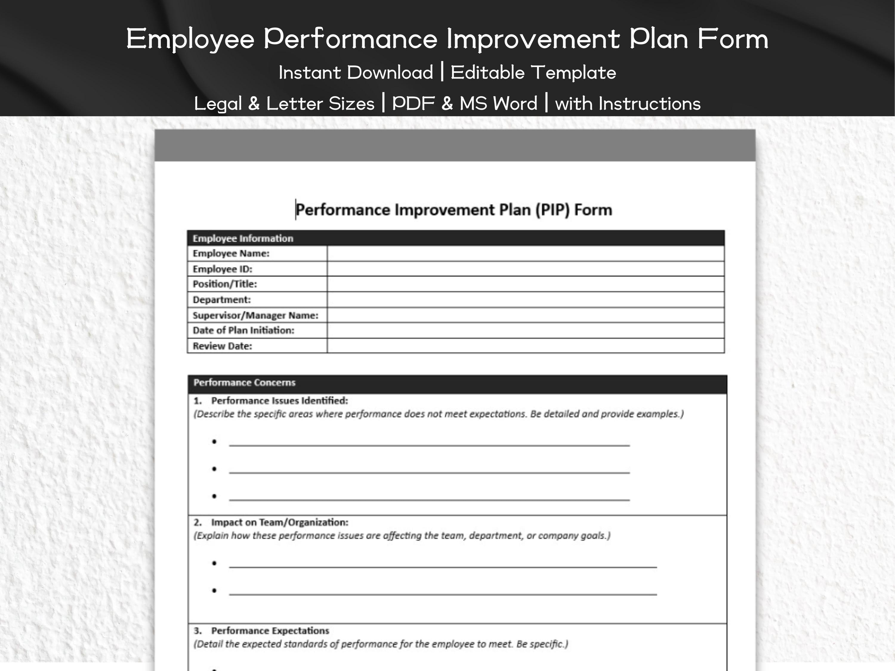 Employee Performance Improvement Plan Form Editable and Printable ...