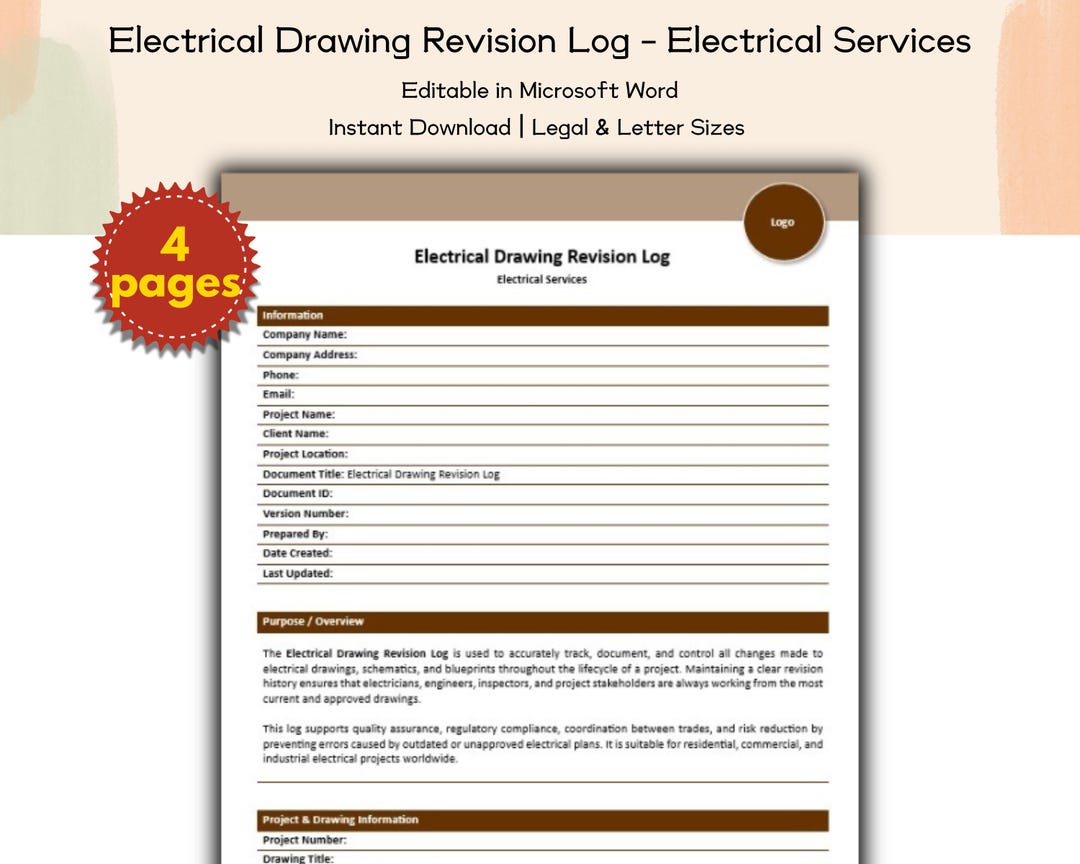 Electrical Drawing Revision Log Electrical Services Form Editable and ...