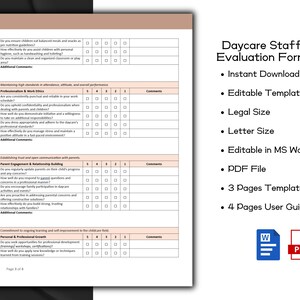 Daycare Staff Evaluation Form Printable and Editable Template ...