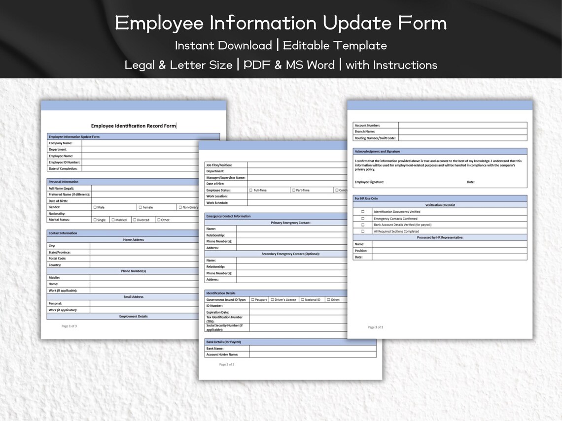 Employee Identification Record Form Editable and Printable Template ...
