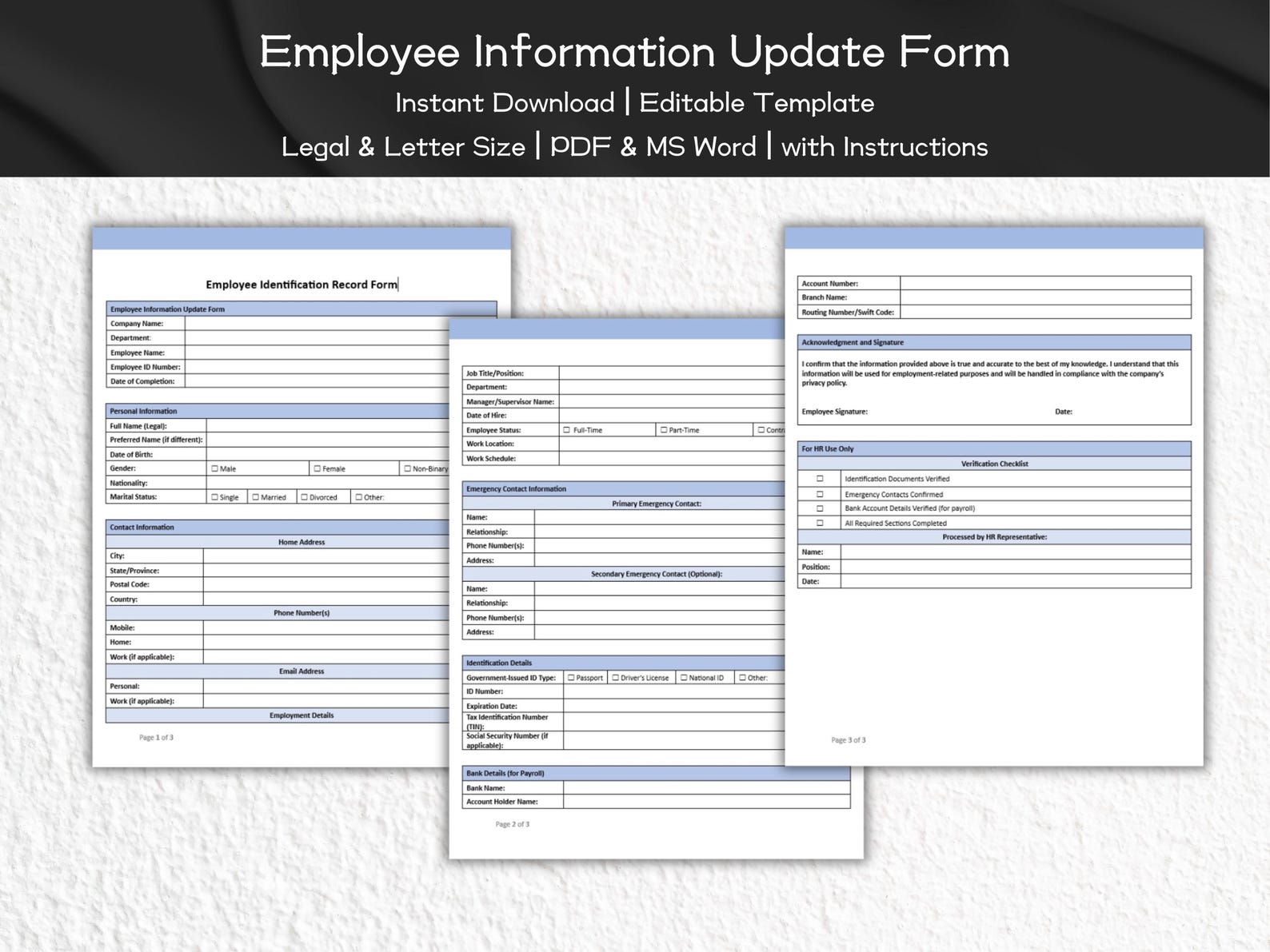 Employee Identification Record Form Editable and Printable Template ...